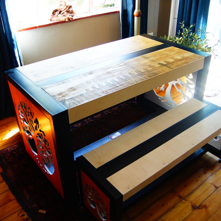Custom laser engraved and cut table with matching benches (4 Seater ...